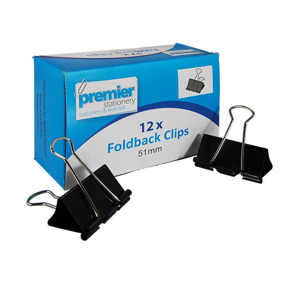 Clips & Fasteners - FOLD BACK CLIP 51MM PREMIER / EBONY (12 ...